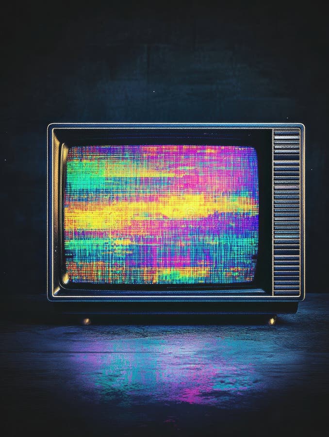Retro Television Screen Displaying Vibrant Static Noise and Colorful ...