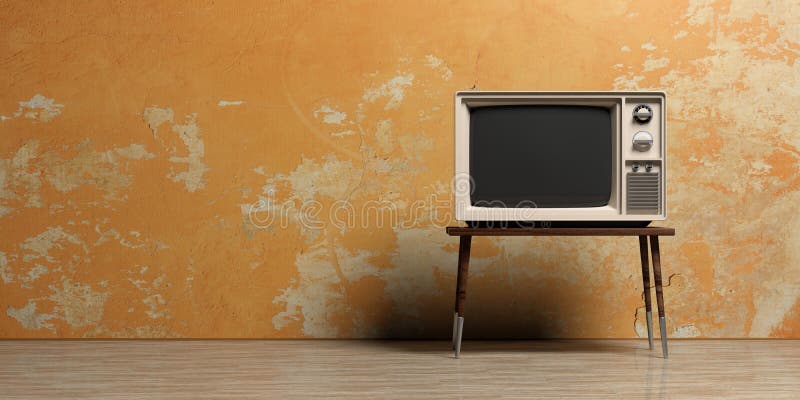 Vintage TV in an Empty Room. 3d Illustration Stock Illustration ...