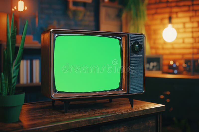Vintage TV with Green Screen. Mock Up. Chroma Key Display. Generative ...