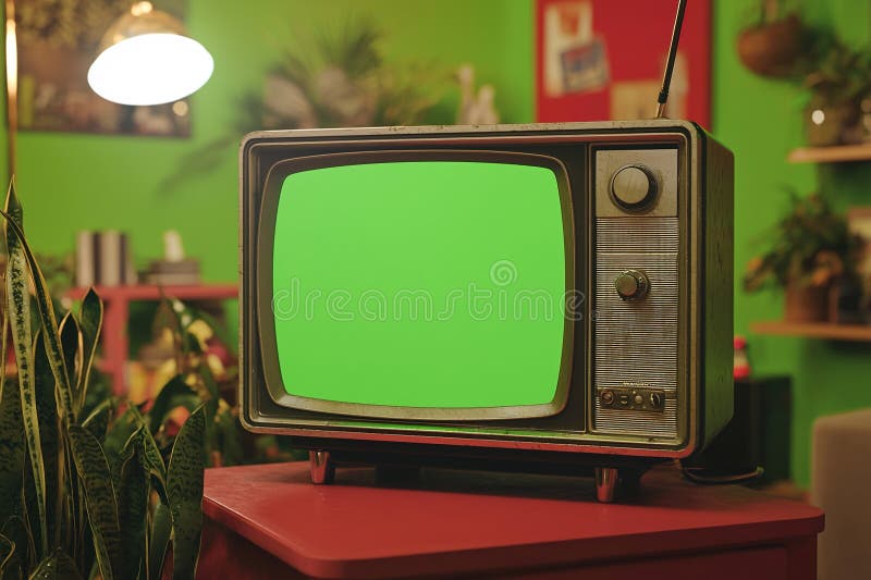 Vintage TV with Green Screen. Mock Up. Chroma Key Display. Generative ...