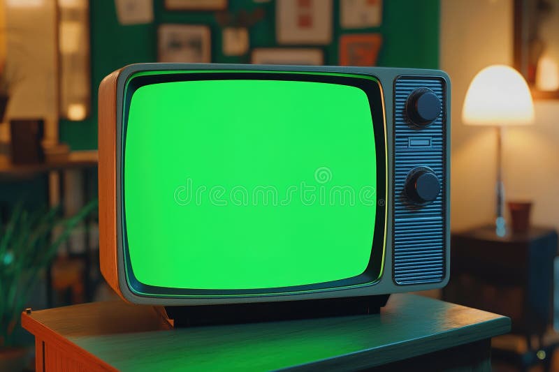 Vintage TV with Green Screen. Mock Up. Chroma Key Display. Generative ...