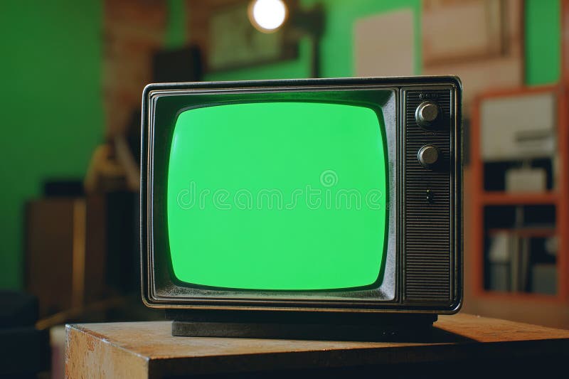 Vintage TV with Green Screen. Mock Up. Chroma Key Display. Generative ...