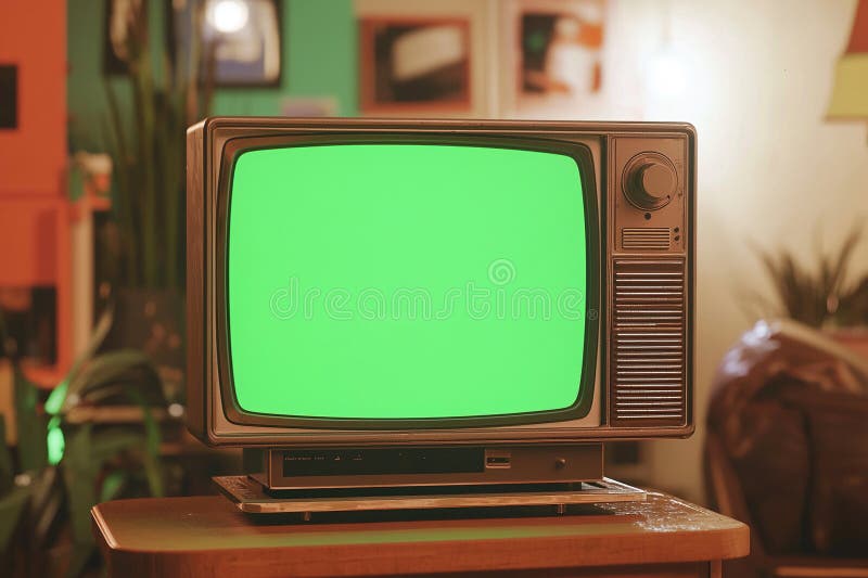 Vintage TV with Green Screen. Mock Up. Chroma Key Display. Generative ...