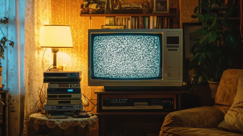 Vintage TV and Retro Electronics with Static Screen Stock Photo - Image ...