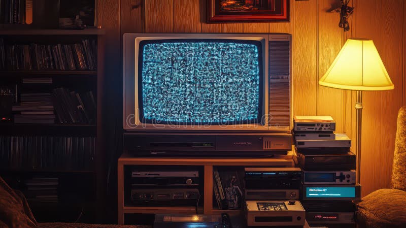 Vintage TV and Retro Electronics with Static Screen Stock Photo - Image ...