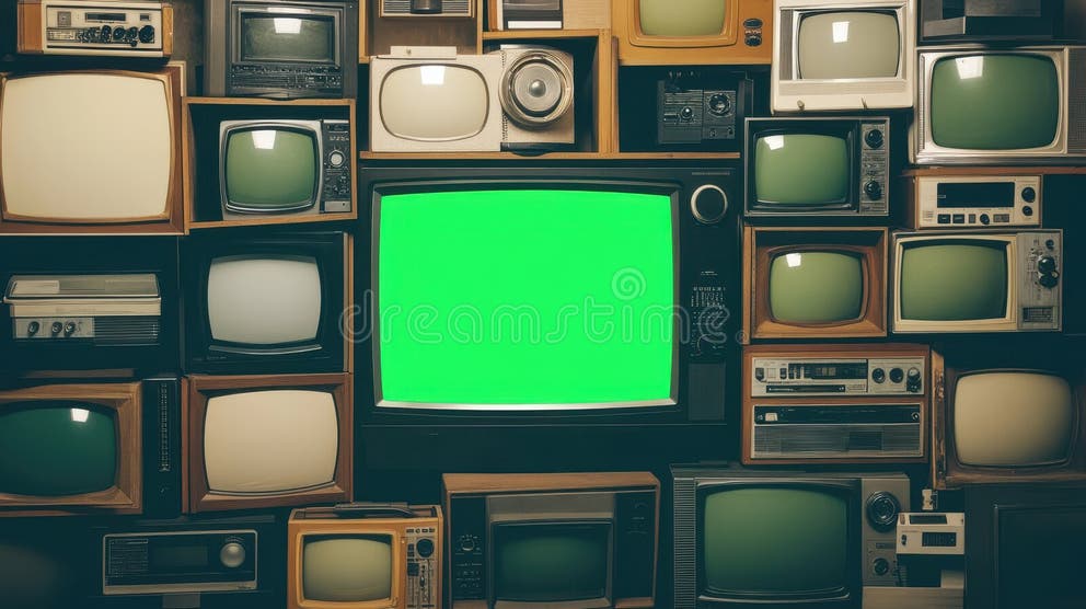 Vintage TV Stack: a Nostalgic Wall of Television Sets with a Central ...