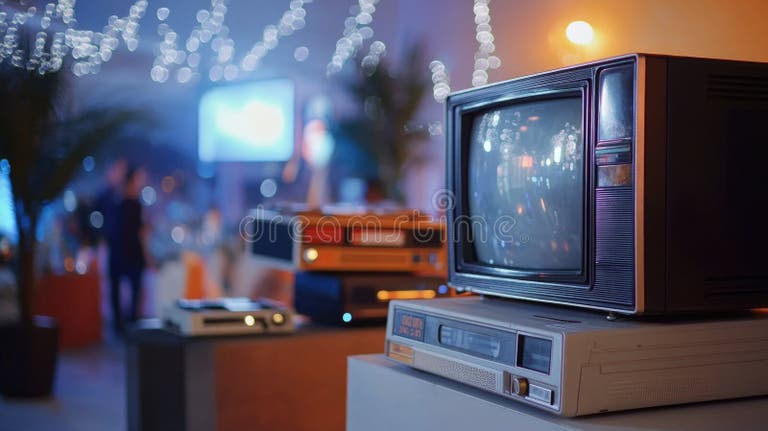 Vintage Tv and Vcr on Display in a Retro Themed Setting with String ...
