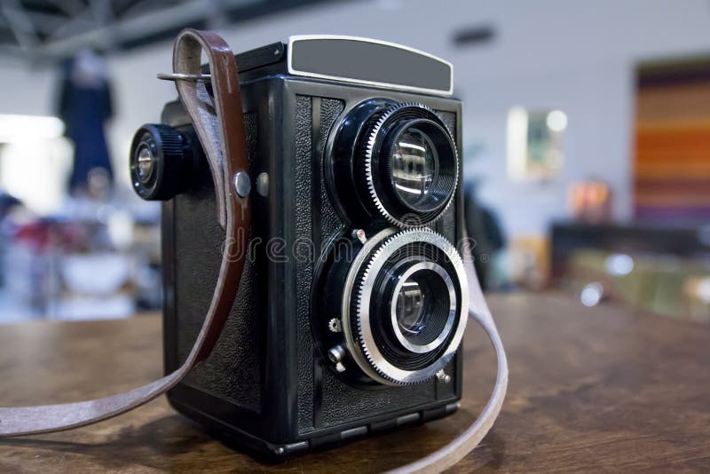 Vintage Twin Lens Camera on the Table Stock Photo - Image of retro ...