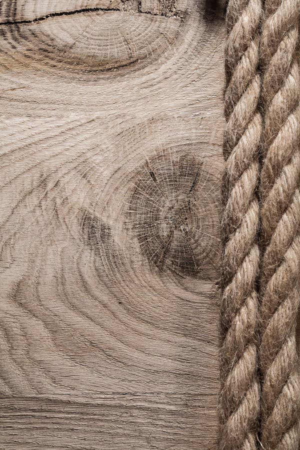 Vintage Twisted Flax Cables on Wooden Board Copy Space Stock Photo ...
