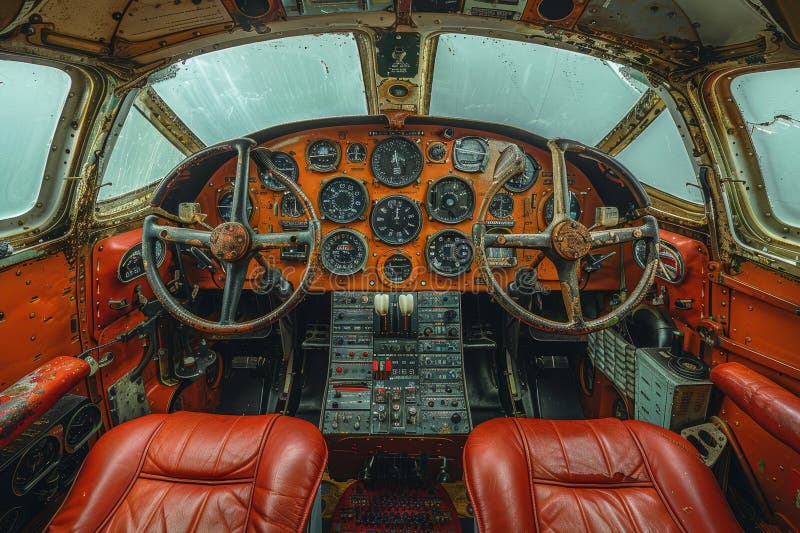 Vintage Two Seater Airplane Control Panel Featuring Flight Desk ...