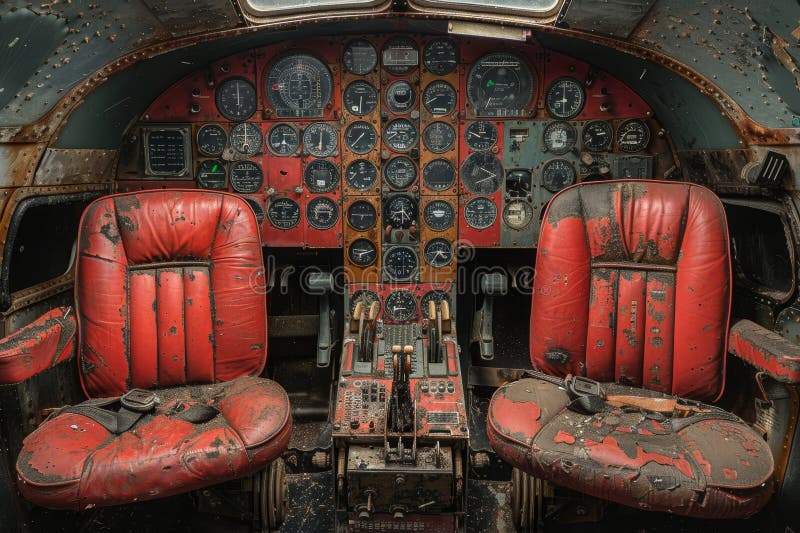 Vintage Two Seater Airplane Flight Control Panel Featuring Classic ...