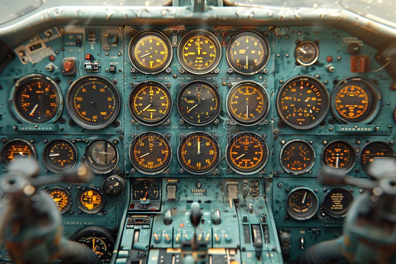Vintage Two Seater Airplane Flight Control Panel Featuring Essential ...