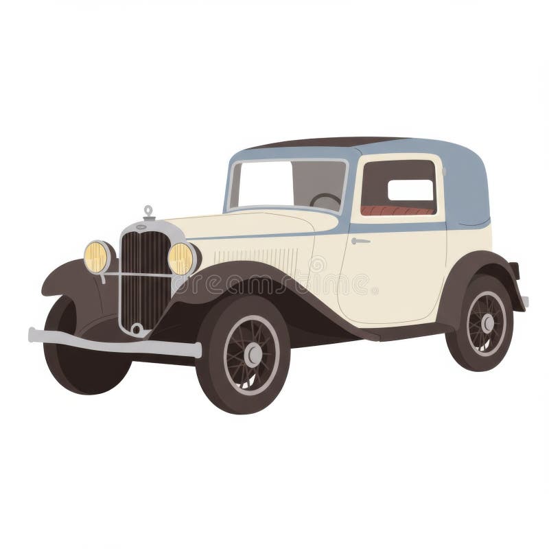Vintage Two Tone Cream and Blue Classic Car Illustration Stock ...