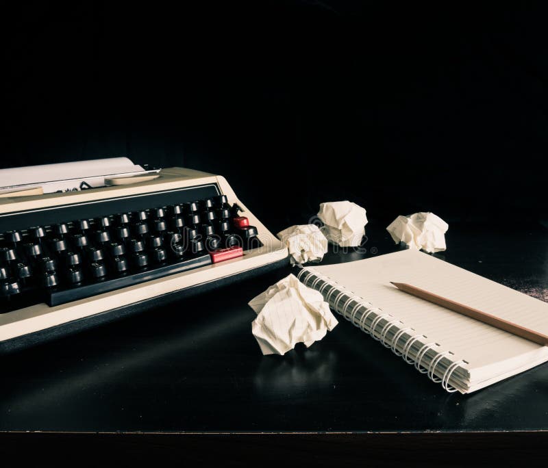 Vintage Typewriter and a Blank Notebook of Paper Stock Image - Image of ...