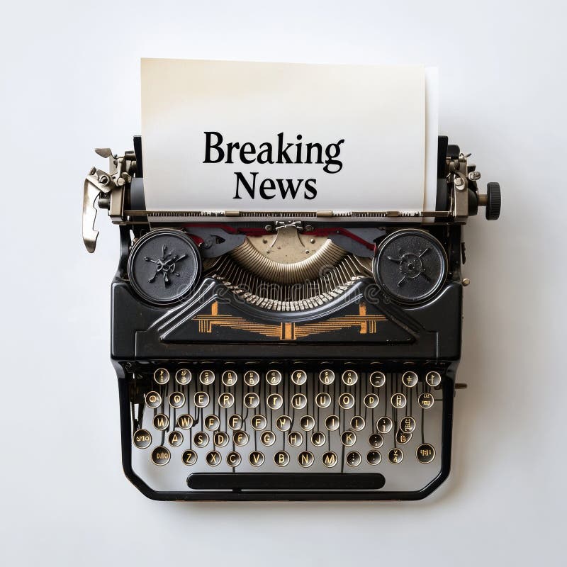 Vintage Typewriter with a Blank Sheet Displaying Bold Breaking News in ...