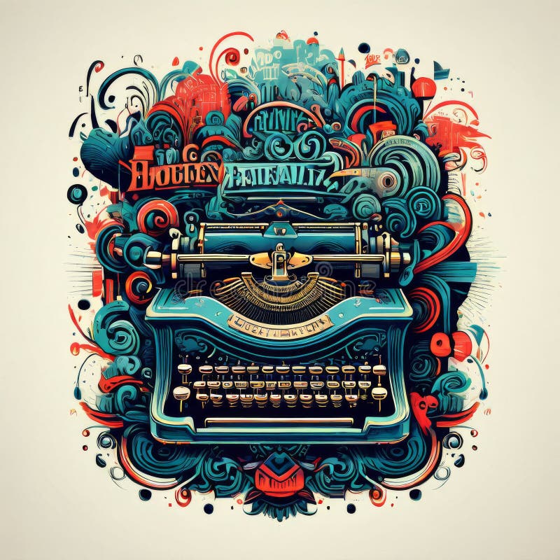 Vintage Typewriter With Blinking Cursor Stock Illustration Illustration Of Technology Blue