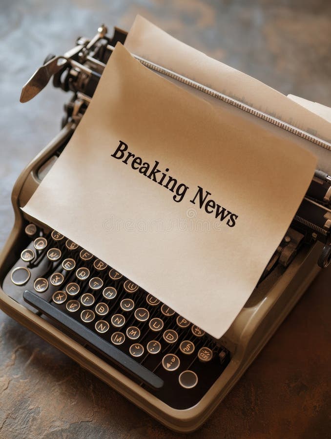 Vintage Typewriter with Bold Breaking News Headline on Blank Sheet of ...
