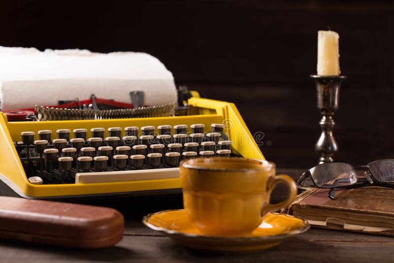 Vintage Typewriter and Cup of Coffee Stock Photo - Image of close ...