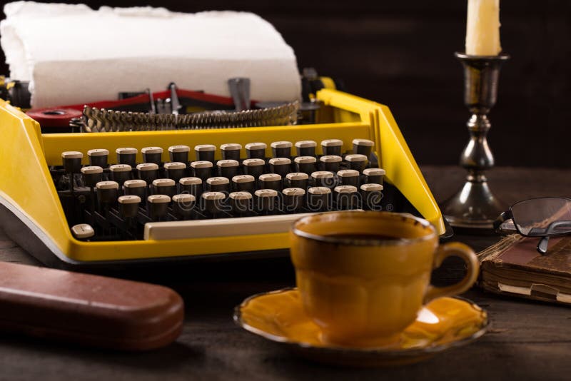 Vintage Typewriter and Cup of Coffee Stock Image - Image of compose ...