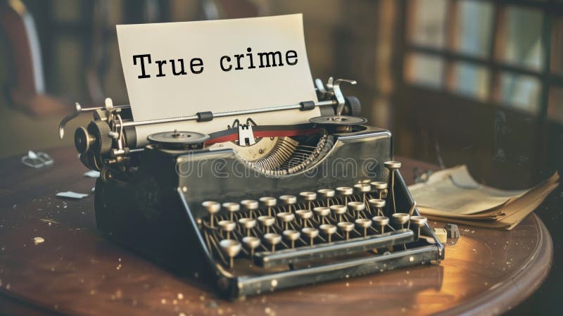 Vintage Typewriter on a Desk with True Crime Text. Stock Photo - Image ...