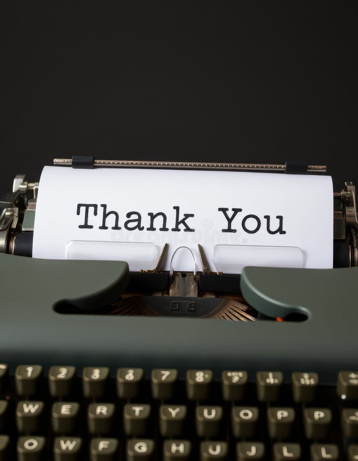 Vintage Typewriter Displays a Thank You Note on a White Sheet in a Dark ...