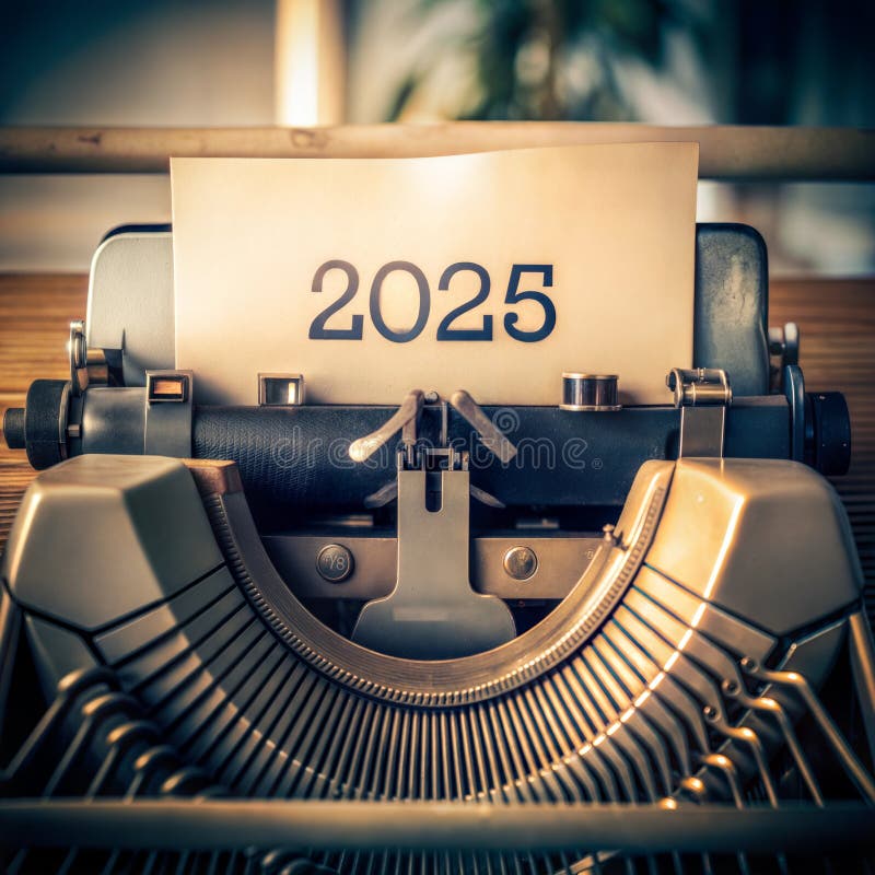 2025 in Vintage Typewriter Font with White Retro Flair Stock Image ...