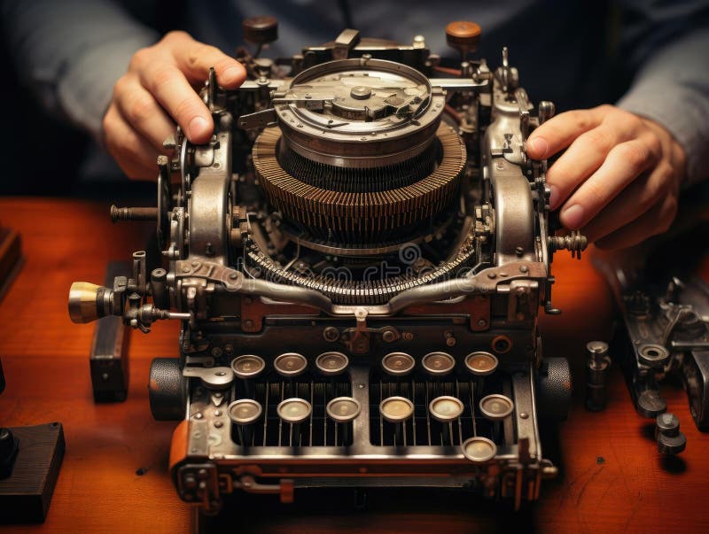 Vintage Typewriter Hands Typing Stock Illustration - Illustration of ...