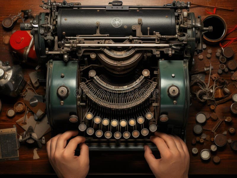 Vintage Typewriter Hands Typing Stock Illustration - Illustration of ...