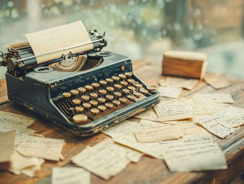 Vintage Typewriter with Handwritten Notes on Rustic Wooden Table Stock ...