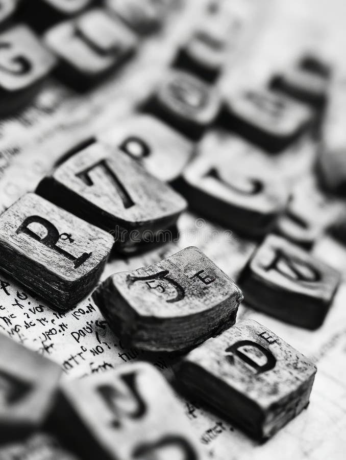 Vintage Typewriter Letters and Numbers Scattered on Aged Paper Create a ...