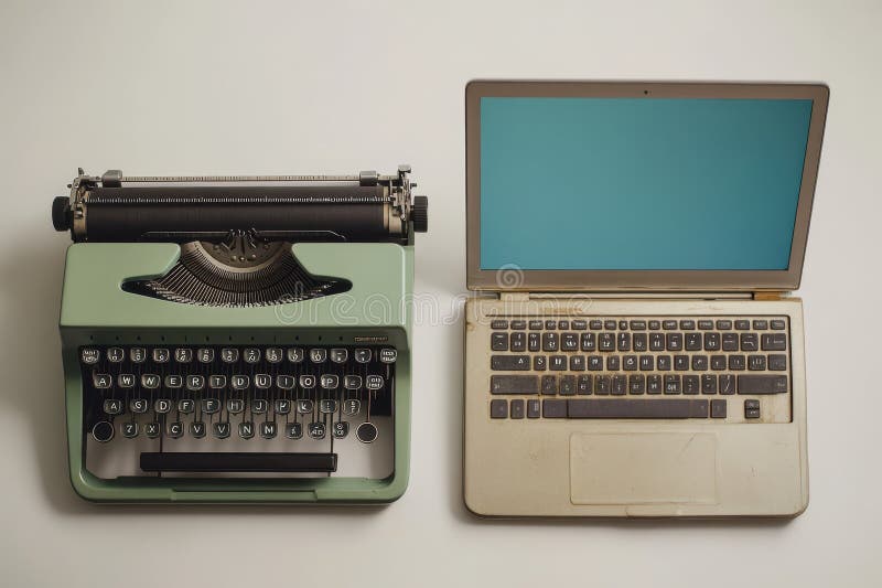 Vintage Typewriter and Modern Laptop on a White Background Stock ...