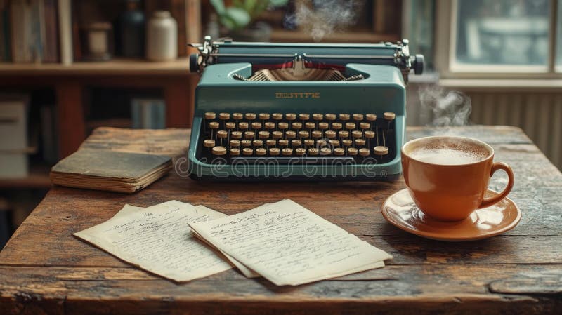 A Vintage Typewriter Old Letters and a Steaming Cup of Coffee on a ...