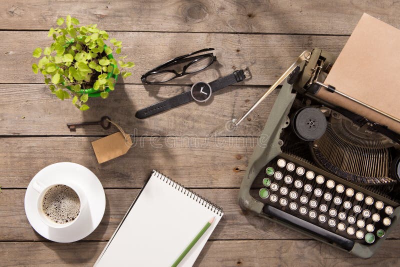 Vintage Typewriter on the Old Wooden Desk Stock Image - Image of editor ...