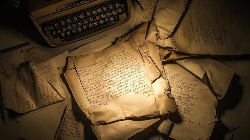 Vintage Typewriter, Papers, Desk, Night, Writing Stock Image - Image of ...