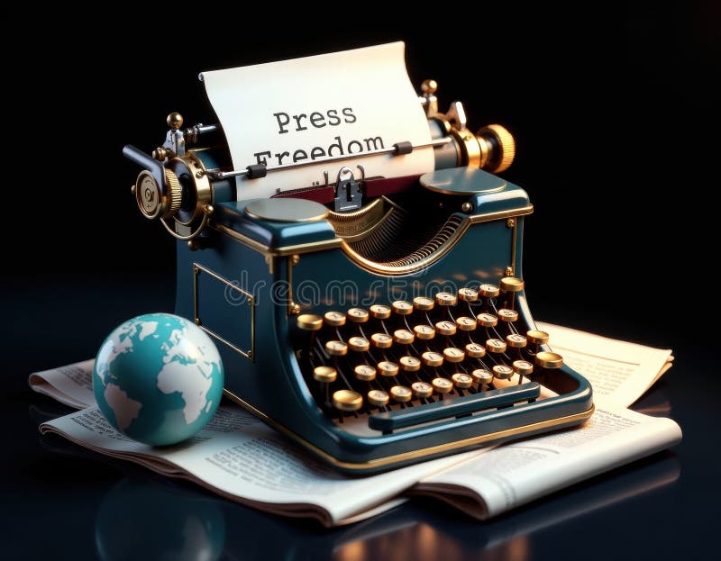 Vintage Typewriter with Press Freedom Message and Globe on Newspapers ...