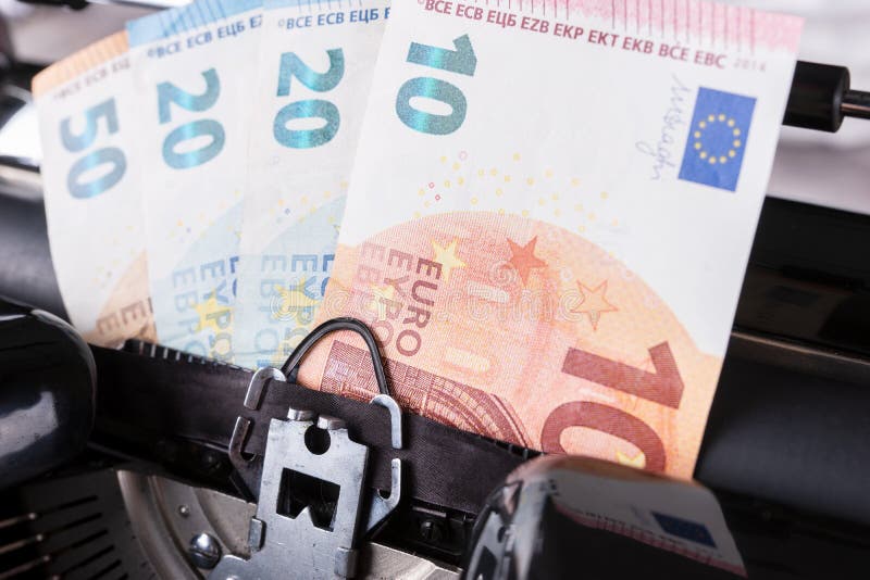Vintage Typewriter Printing Euro Bills Stock Photo - Image of machine ...