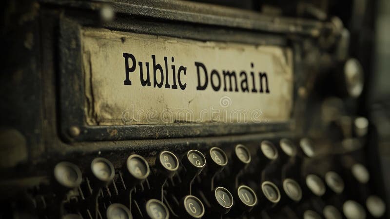 Vintage Typewriter with Public Domain Label on Display. International ...