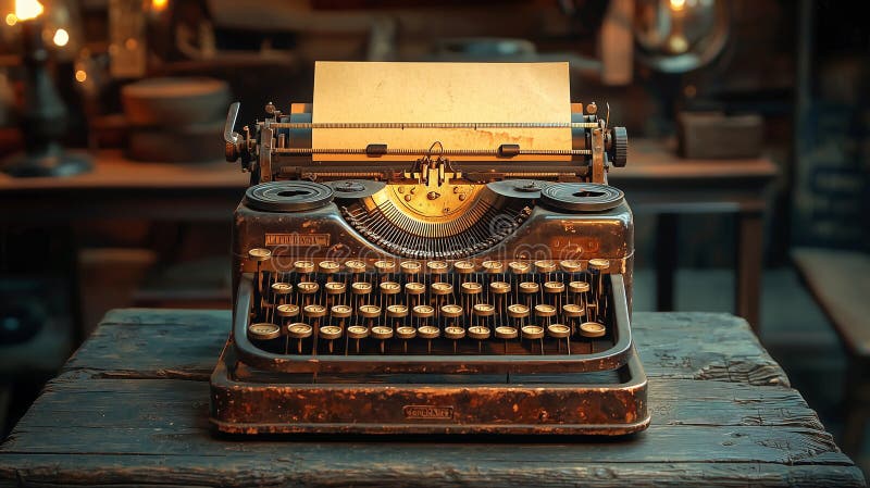 Vintage Typewriter on a Rustic Wooden Table Stock Illustration ...