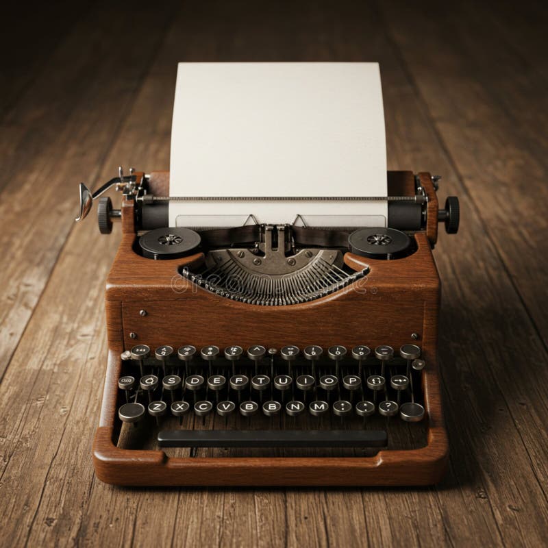 A Vintage Typewriter Sits on a Wooden Surface with a Sheet of Blank ...