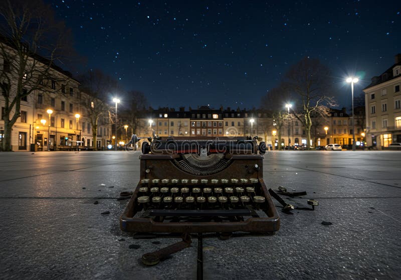 Vintage Typewriter Under Starry Night Sky Desktop Wallpaper Stock ...