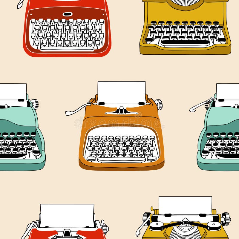 Hand Drawn Vector Typewriter Background Stock Vector - Illustration of ...