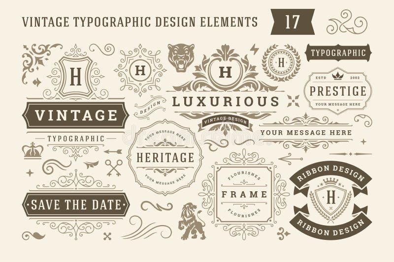 Vintage Typographic Design Elements Set Vector Illustration. Stock ...
