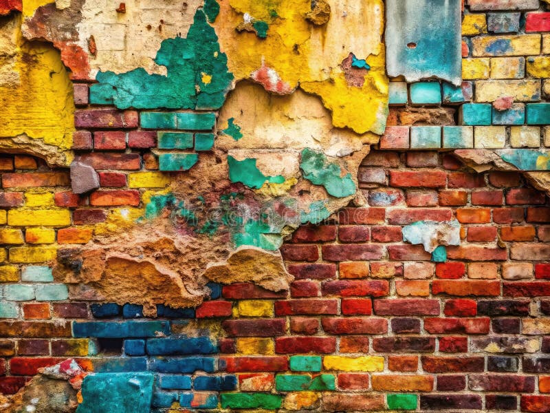 Vintage Urban Brick Wall Panorama Weathered Masonry with Peeling Paint ...