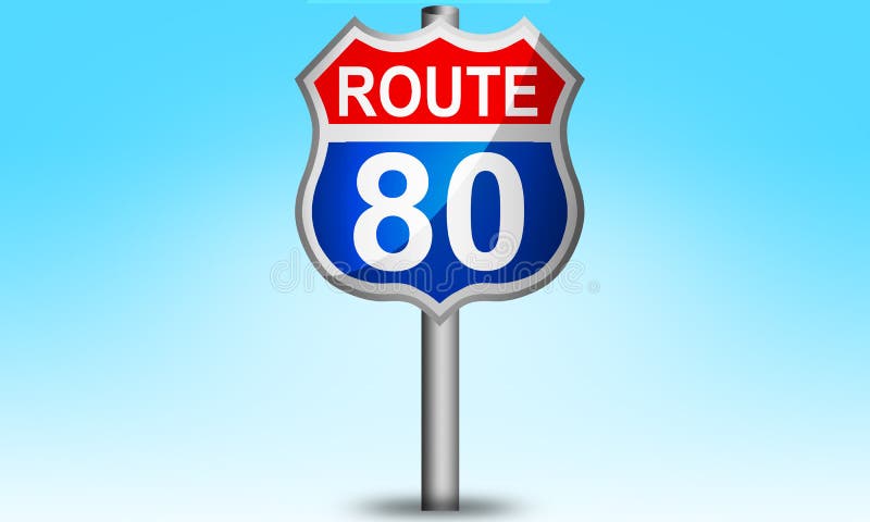 Vintage USA Route 80 Road Sign with Post Stock Illustration ...