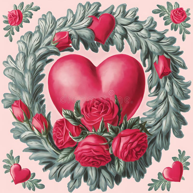 Vintage Valentines Heart and Roses Wallpaper Stock Illustration ...