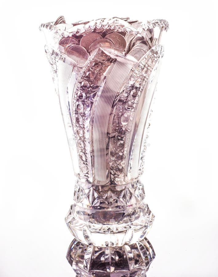Vintage vase fulled coins stock image. Image of golden - 90157415