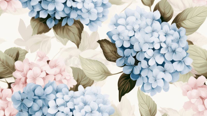 Vintage Vector Abstract Flowers Print, Hydrangeas, Plants, Leaves and ...