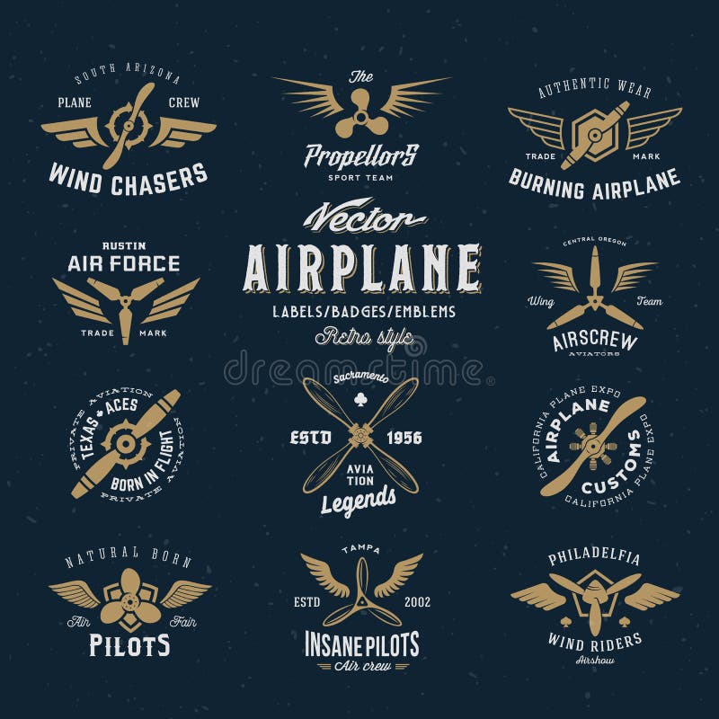Vintage Vector Airplane Labels Set with Retro Stock Vector ...
