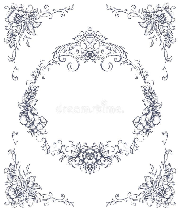 Vintage Vector Frame with a Lot of Floral Elements, Dividers, Corners ...