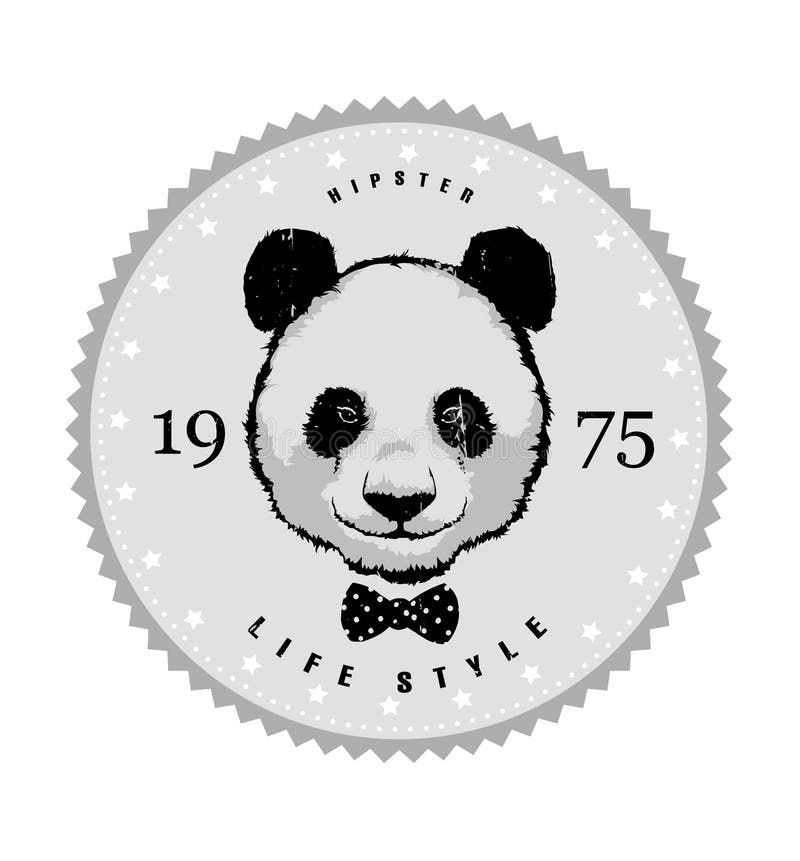 Hipster Panda Bear Vintage Round Emblem Art Stock Vector - Illustration ...